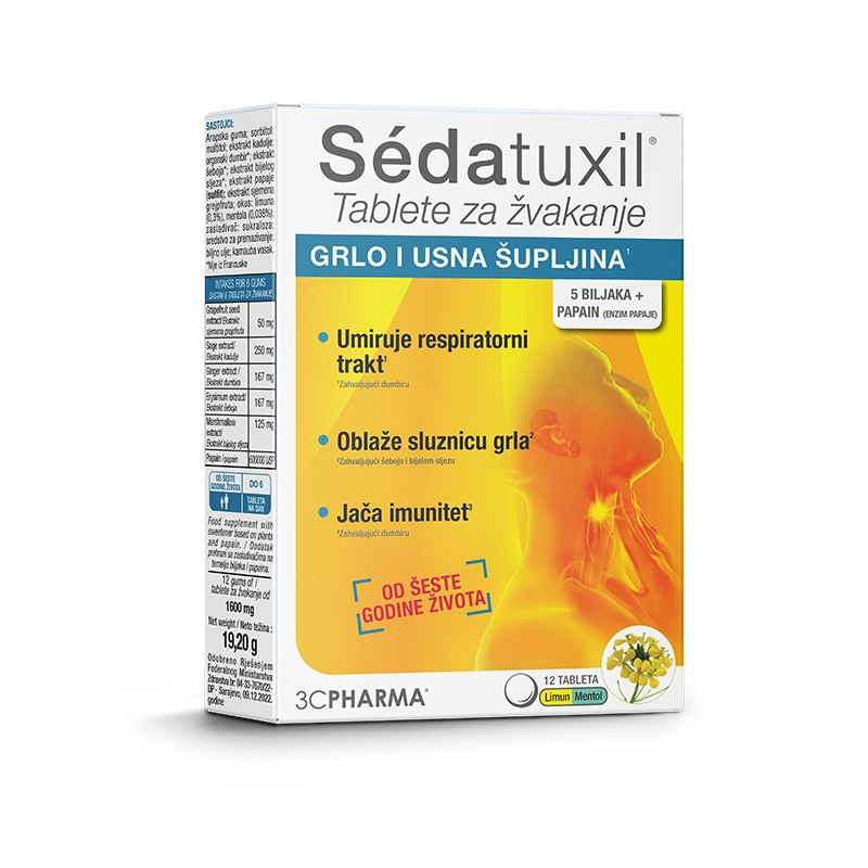 SEDATUXIL TABLETE ZA ŽVAKANJE ZA UMIRENJE RESIRATORNOG TRAKTA A 12 ...