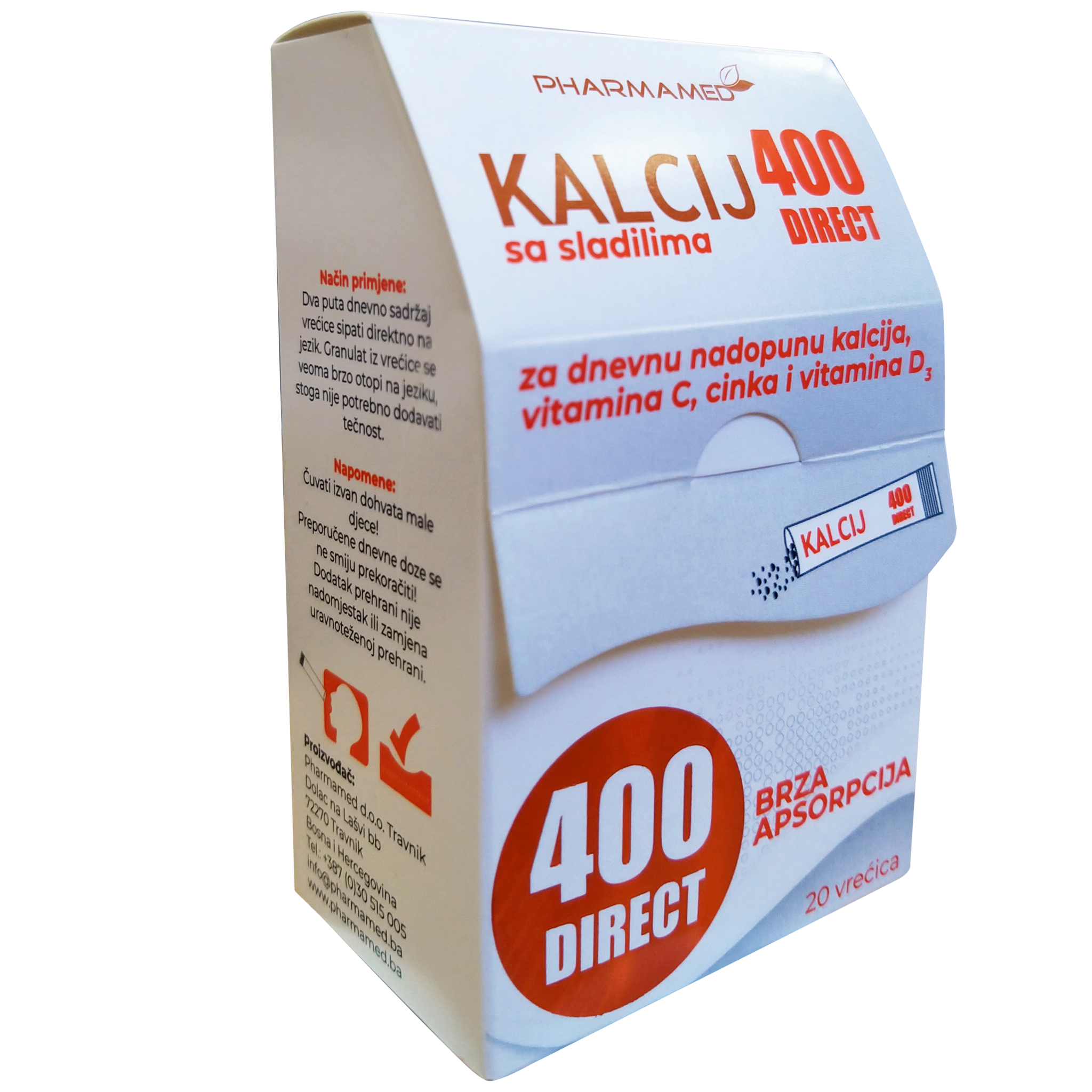 PHARMAMED KALCIJ 400 DIREKT VREĆICE A20 – Ljekarna Ljubic – BiH – WEB shop